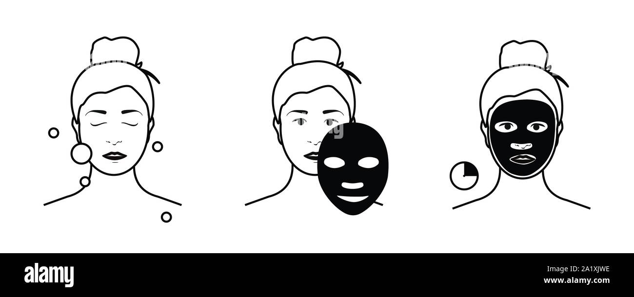 Steps how to apply facial mask. Beauty fashion girl apply facial mask ...