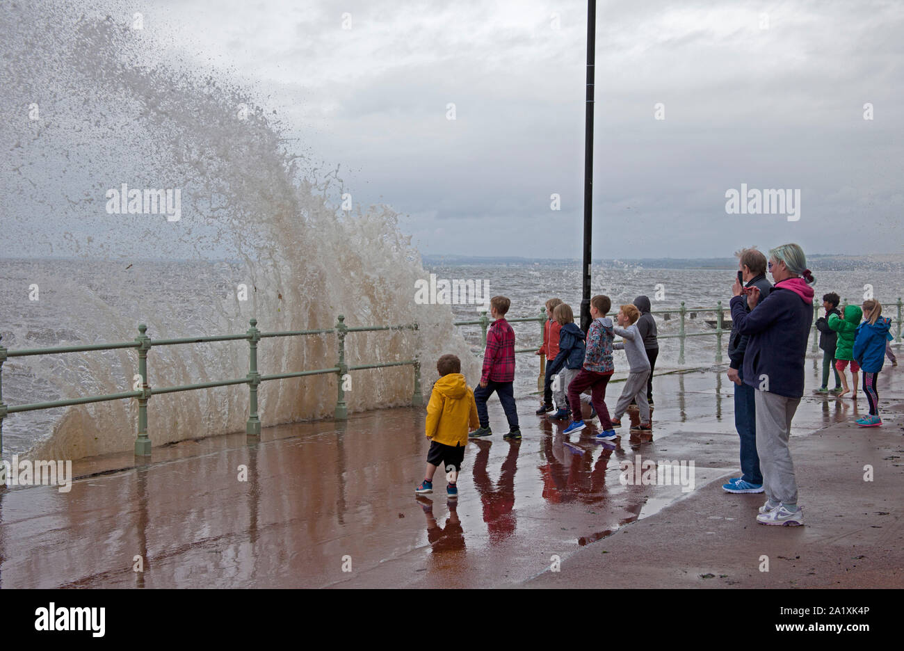 High Tide waves at Portobello, esplanade, Edinburgh, Scotland, UK Stock ...