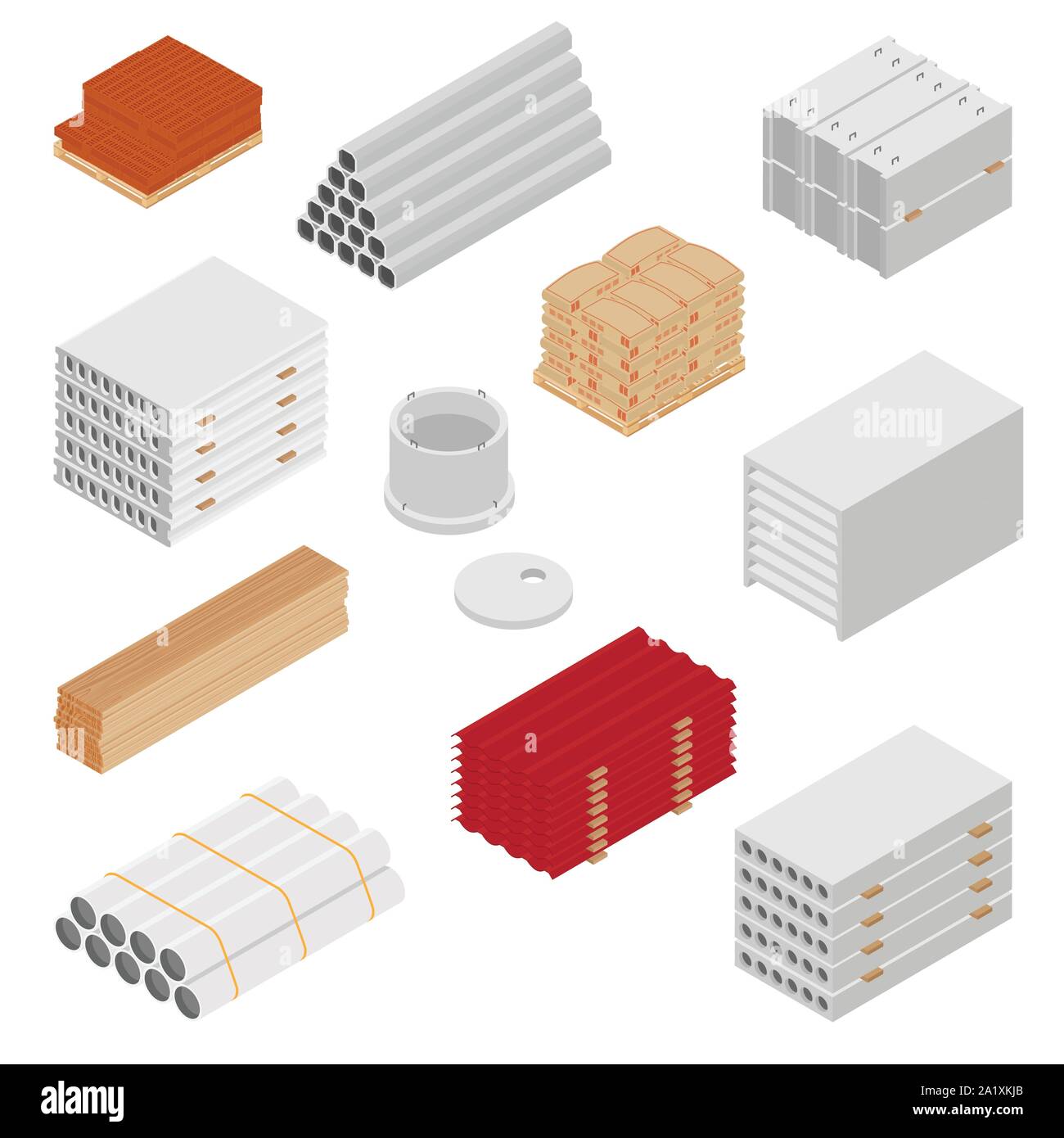 Building and construction materials vector icon set isometric view ...