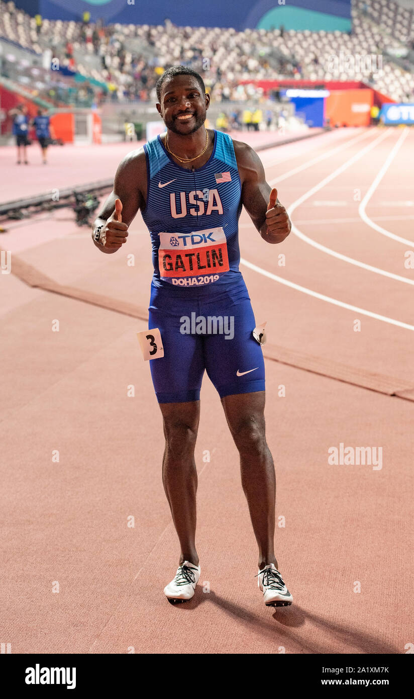 Justin Gatlin of the USA celebrates his second place in the men’s 100m ...