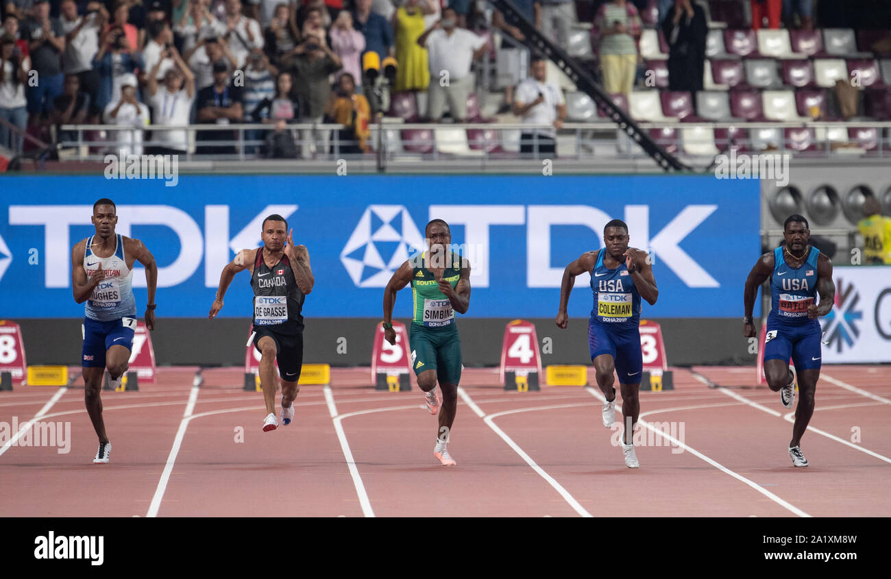 (L-R) Zharnel Hughes, Andrea De Grasse, Akani Simbine, Christian ...