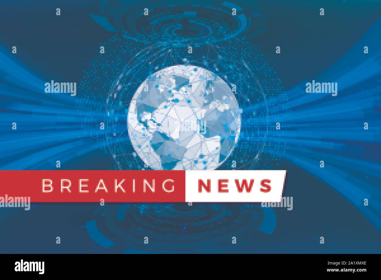 Breaking news studio template. Holographic globe and world map. Vector ...