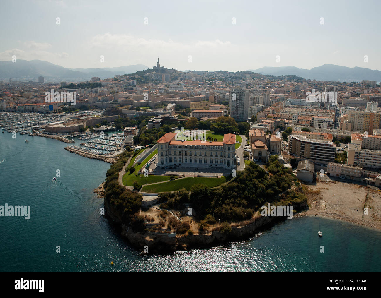 General View of Pharo Palace, the Notre-Dame de la Garde Basilica and ...