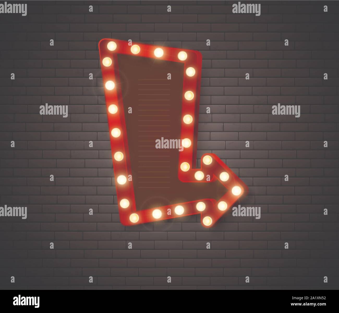 Arrow banner. Retro signboard with shiny lights. Advertising banner on ...