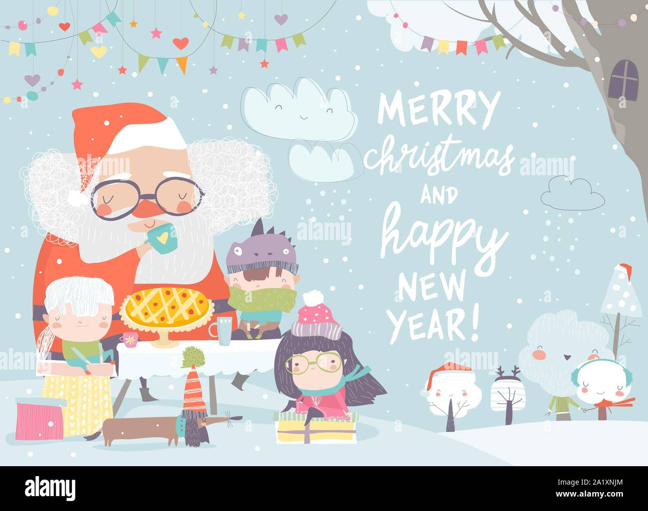 Santa Claus drinking tea with happy children Stock Vector Image & Art ...