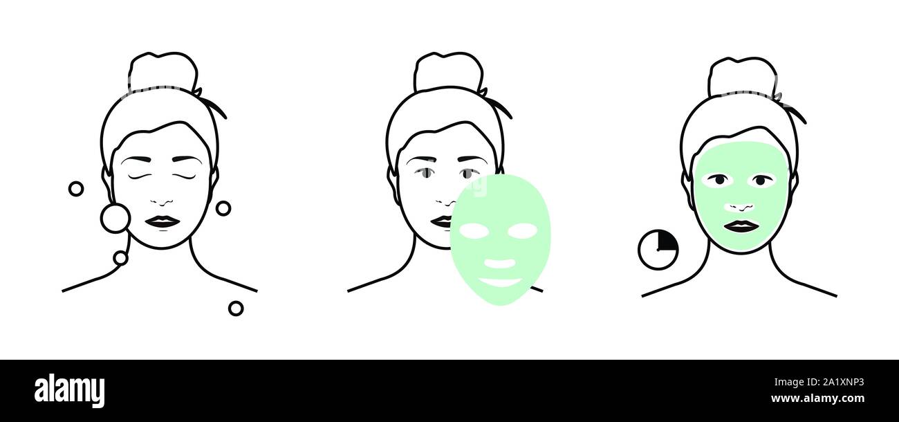 Steps how to apply facial mask. Beauty fashion girl apply facial mask ...