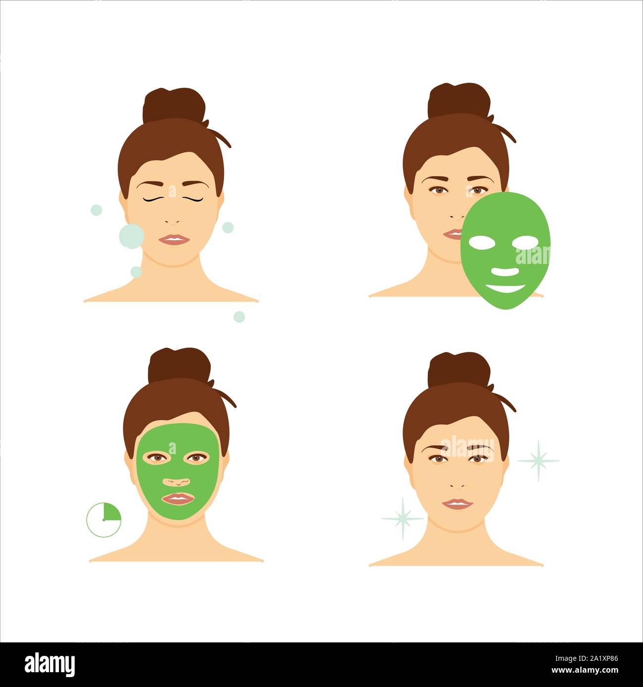 Steps how to apply facial mask. Beauty fashion girl apply facial mask ...