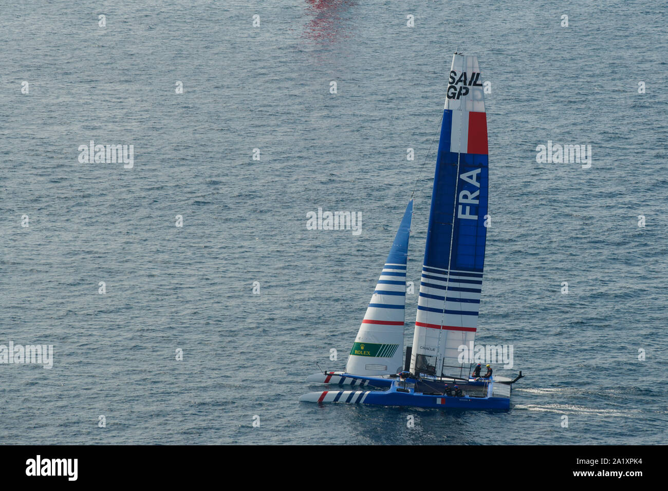 An aerial view of the SailGP France Team F50 catamaran during the ...