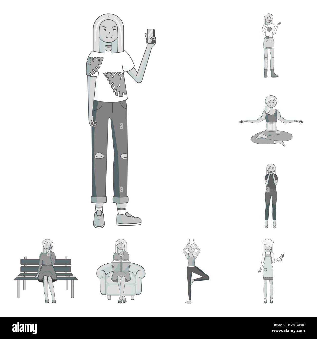 Vector design of emotions and female logo. Set of emotions and body ...