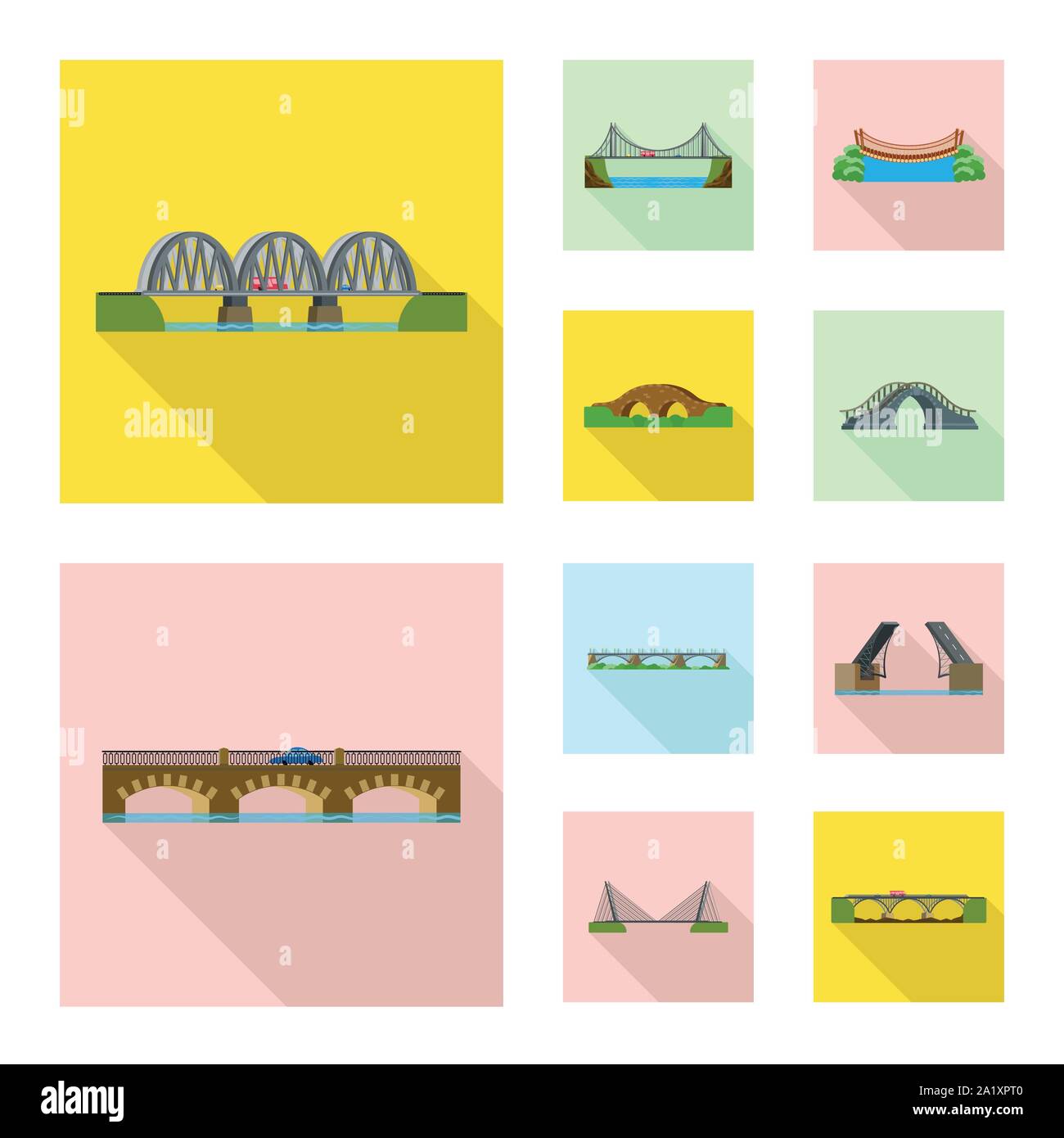 Vector illustration of bridgework and bridge sign. Collection of ...