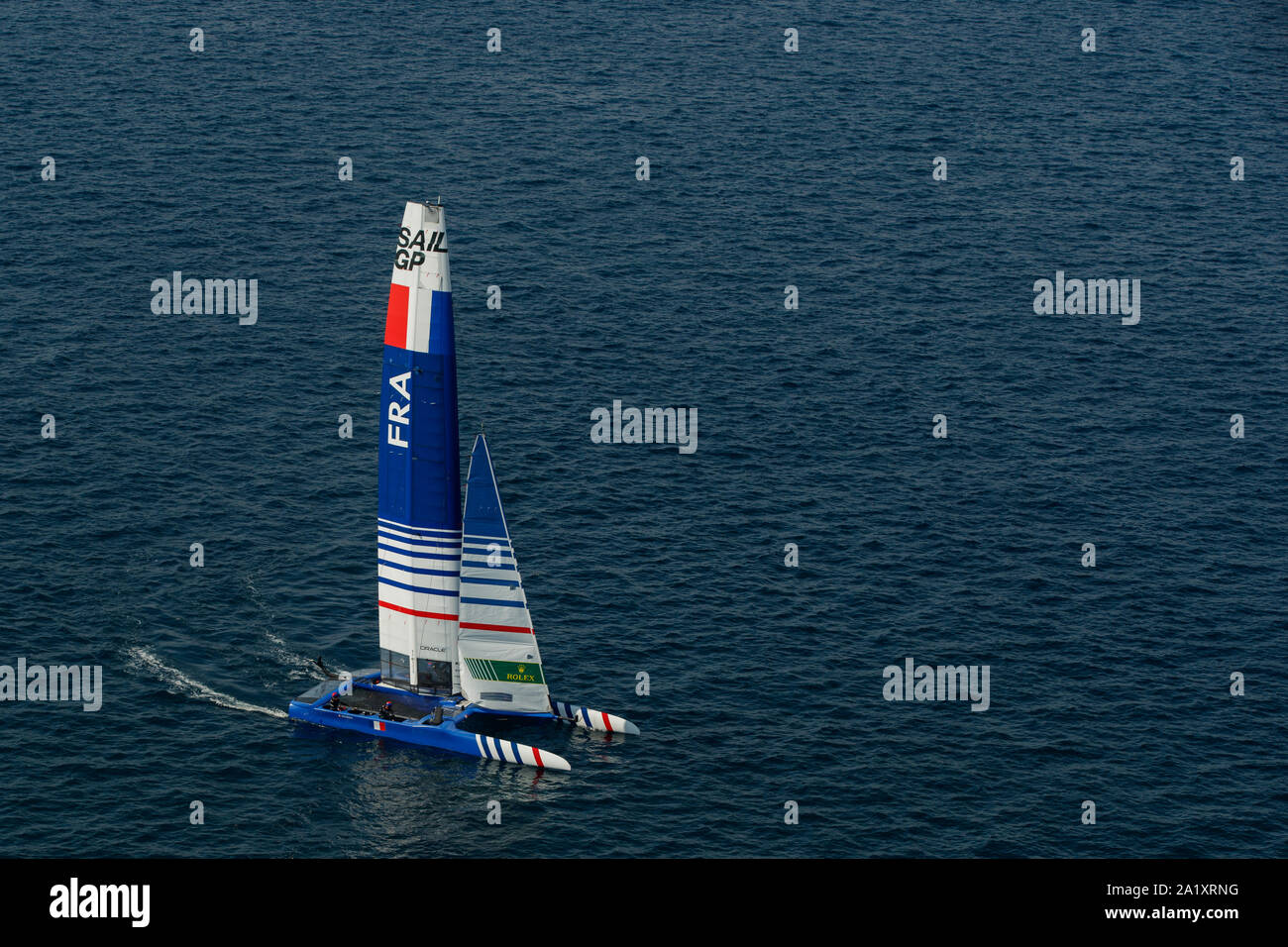 An aerial view of the SailGP France Team F50 catamaran during the ...