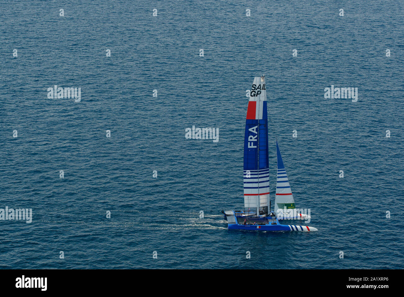 An aerial view of the SailGP France Team F50 catamaran during the ...