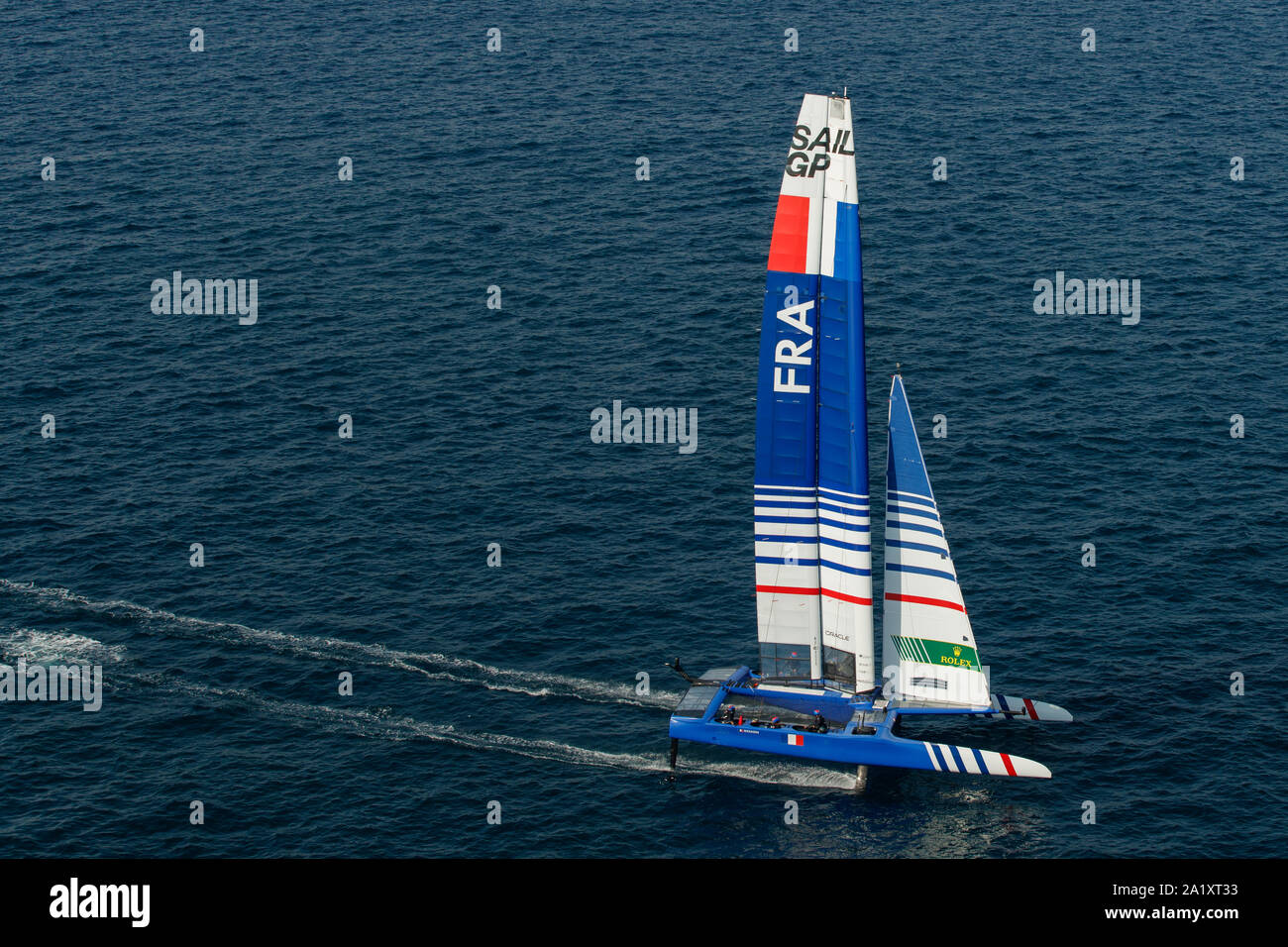 An aerial view of the SailGP France Team F50 catamaran during the ...