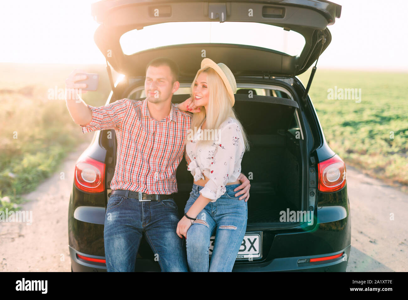 Trunk group portrait with car hi-res stock photography and images - Alamy