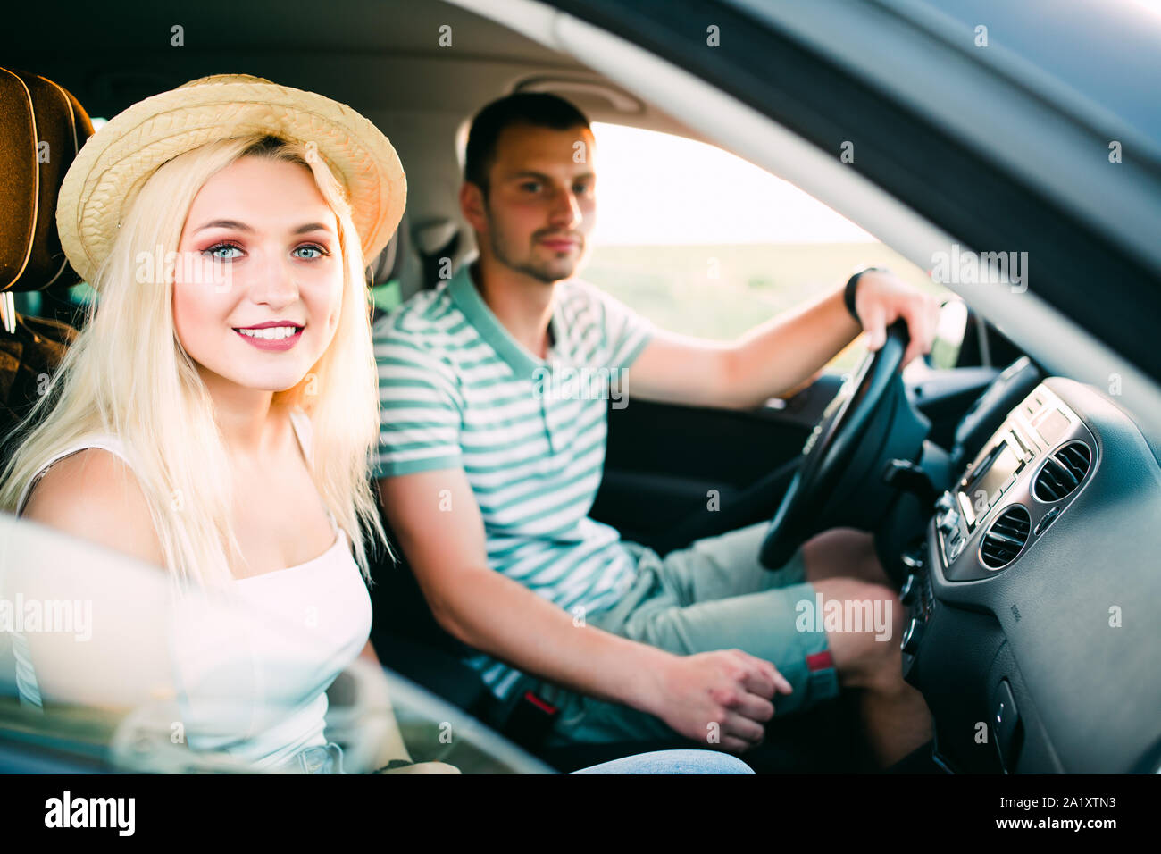 Couple riding in car together hi-res stock photography and images - Alamy