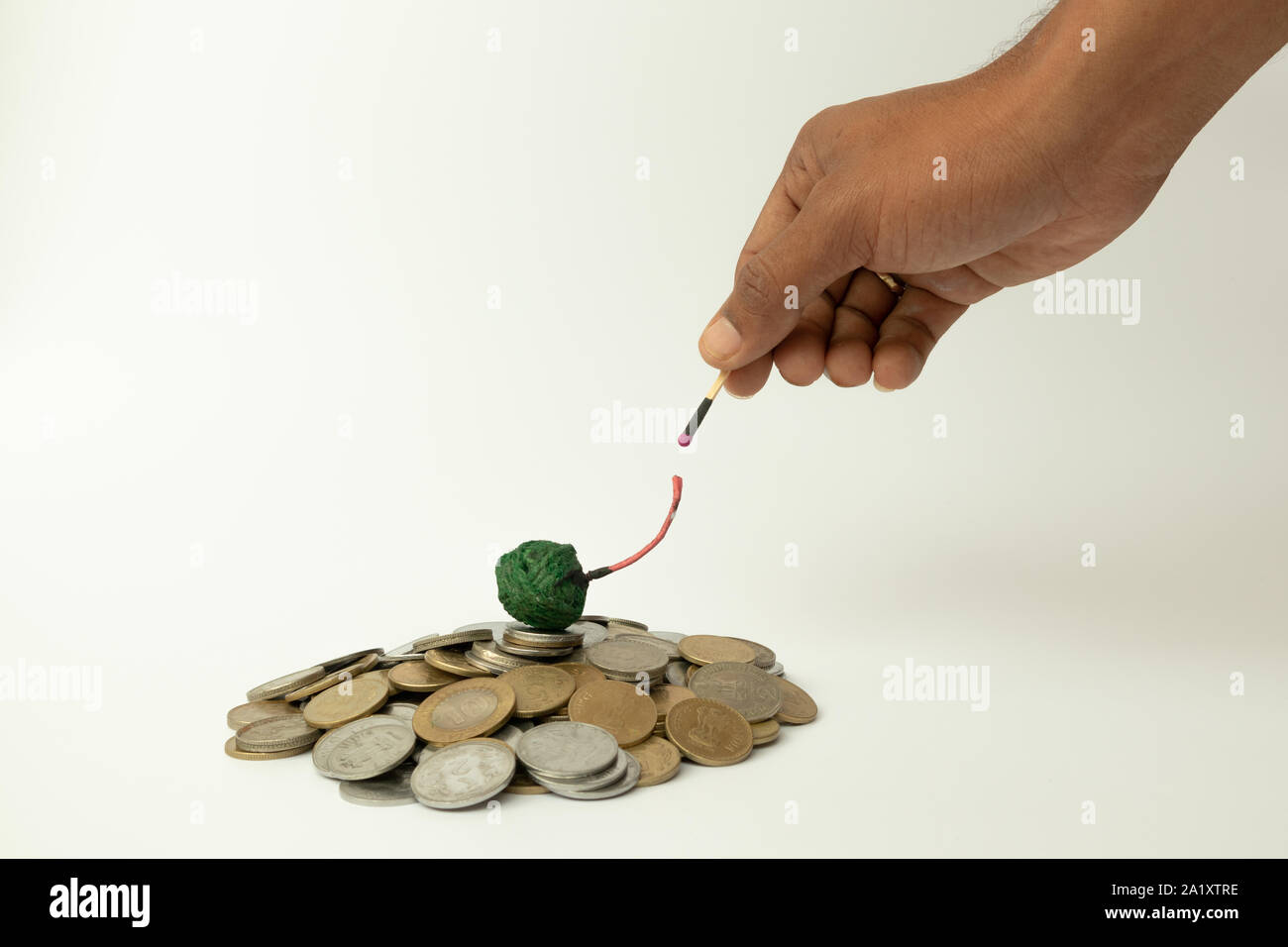 Concept of Burning fireworks or firecrackers with hands is equal to ...