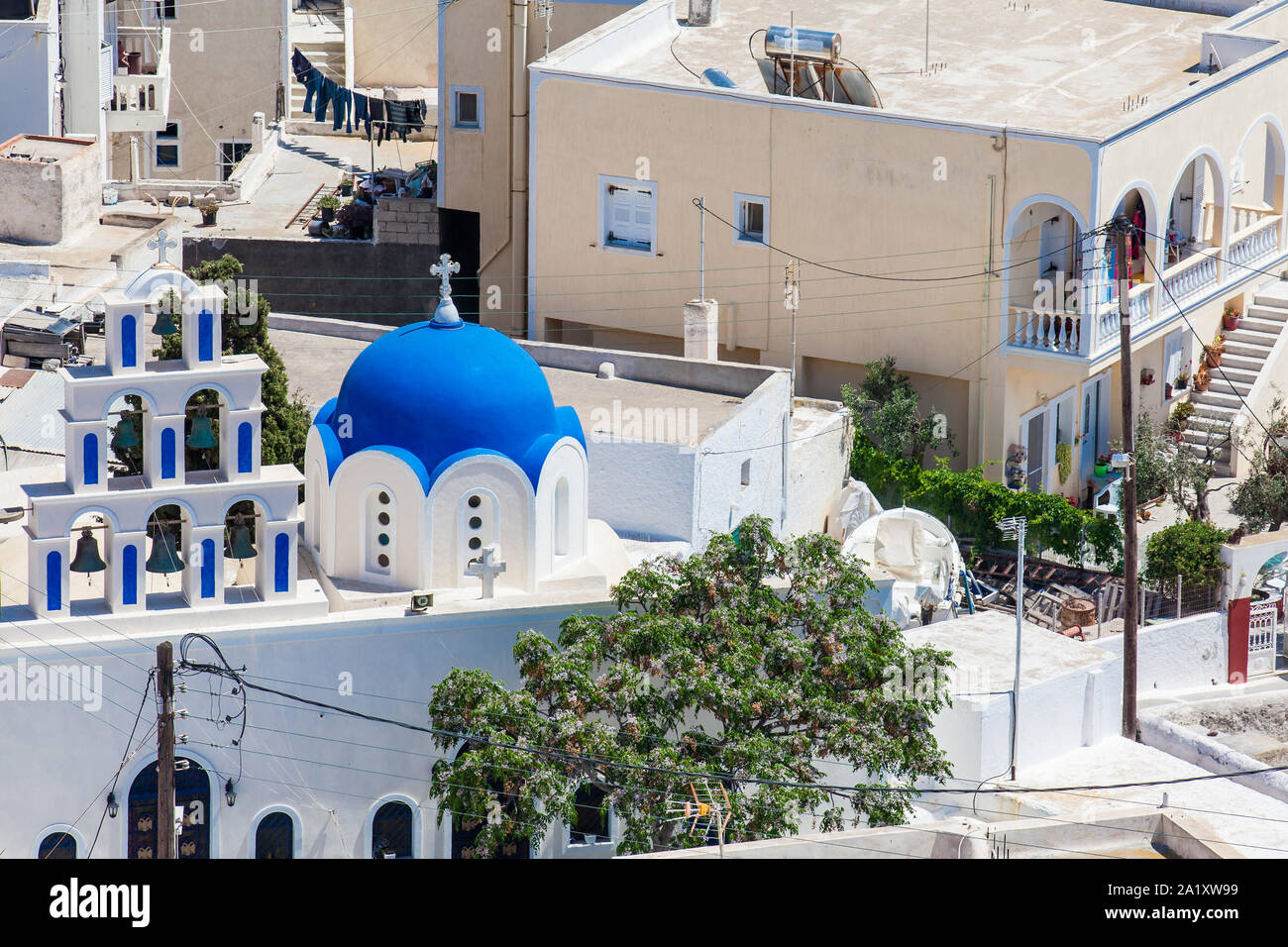 SANTORINI, GREECE - APRIL, 2018: Akrotiri village in Santorini Island ...