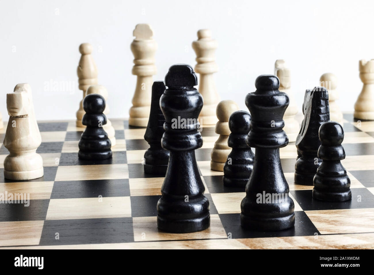Chess Game On A Chess Board Wooden Chess Pieces Stock Photo Alamy