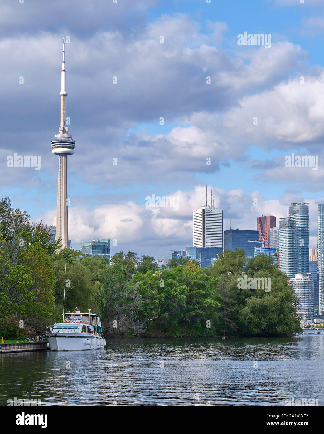 Large pleasure boat is docked along one of the channels of the Toronto ...