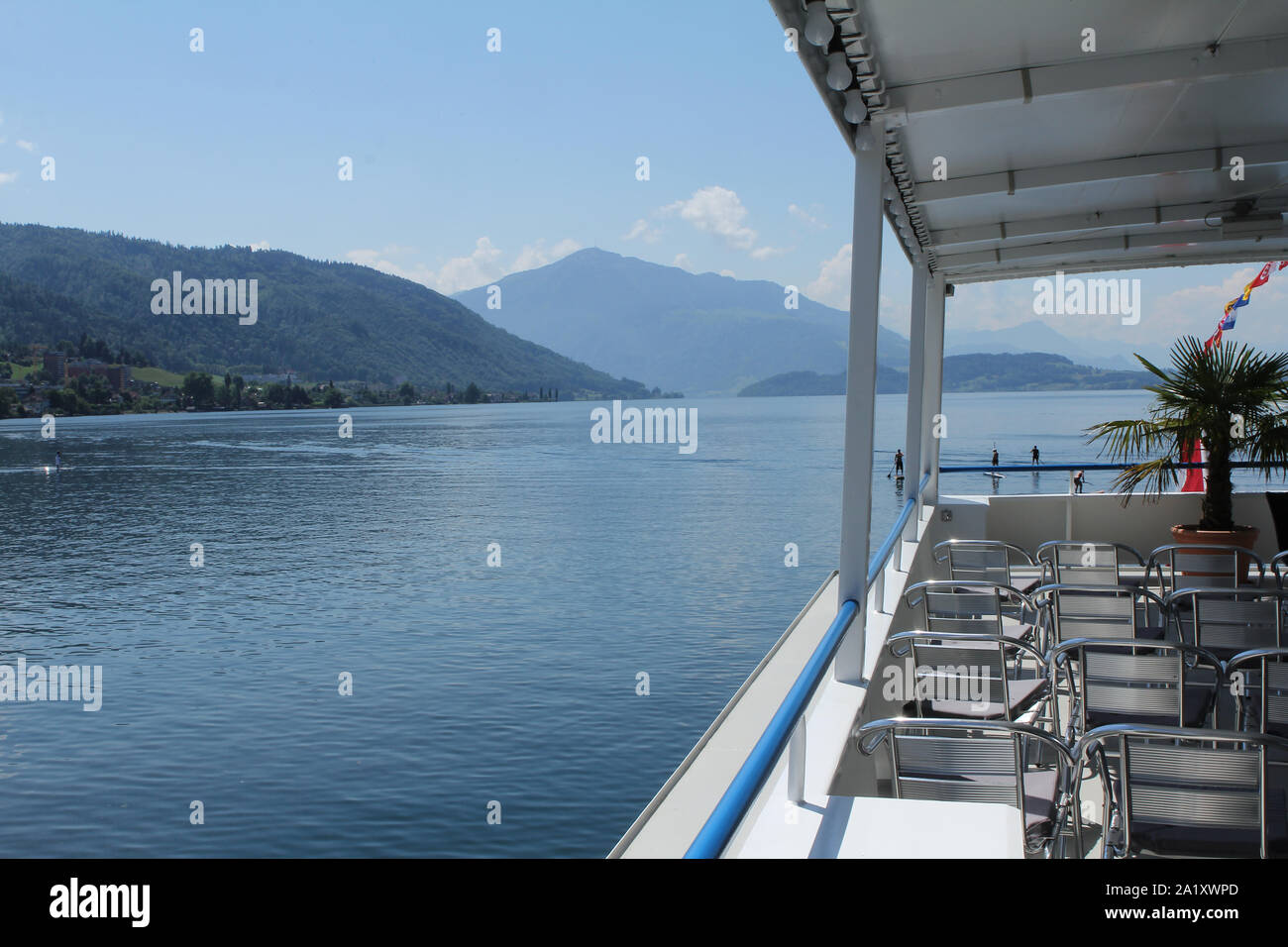 boat on lake zug with Rigi and lake Stock Photo - Alamy