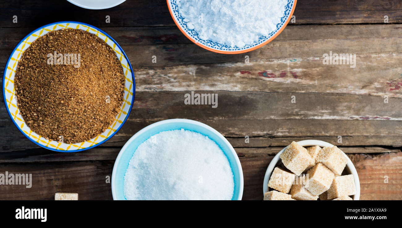 Different Kinds of Sugar and Sweeteners in the Bowls, such as coconut ...