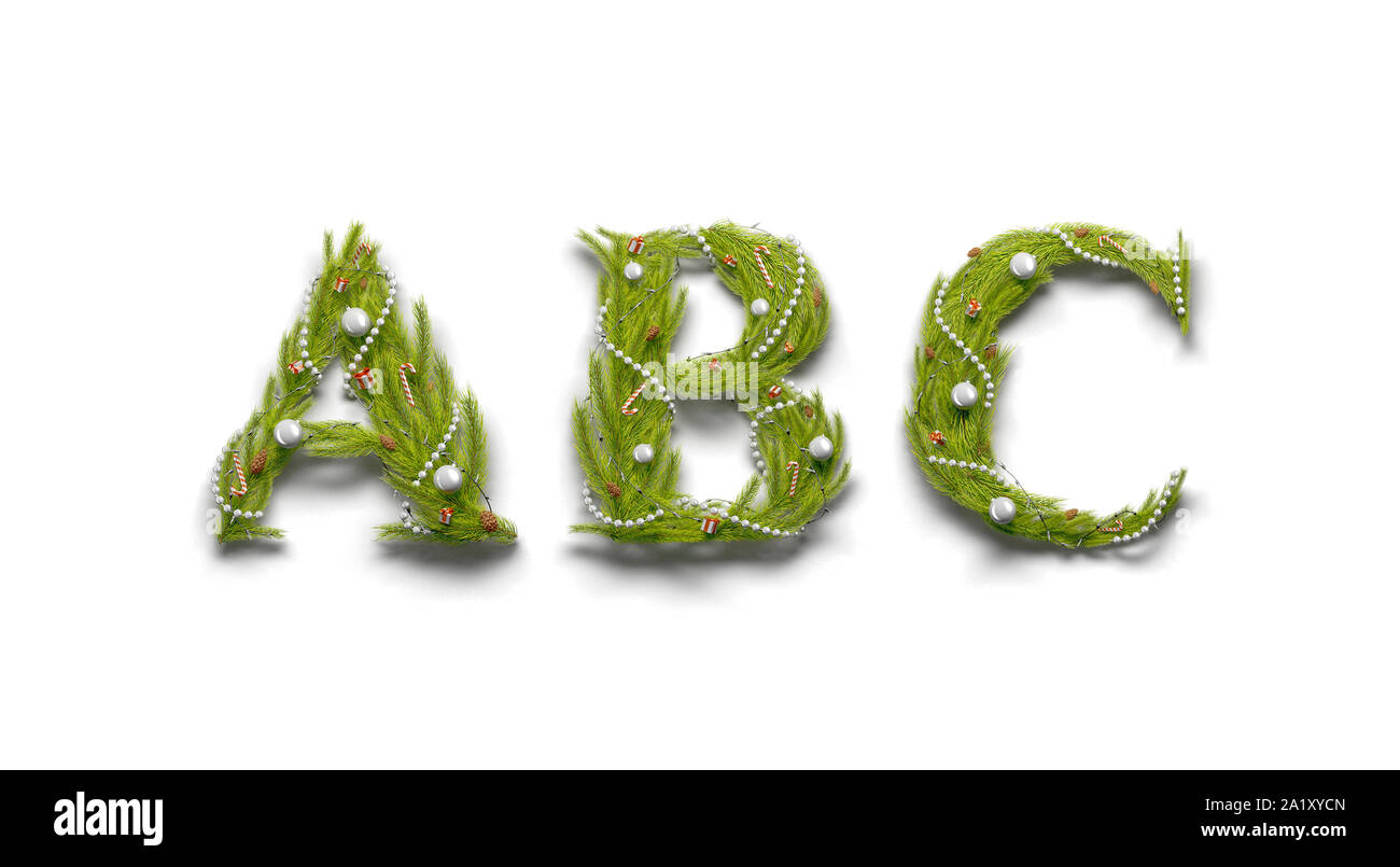 Decorative A B C letters, new year font mockup isolated Stock Photo - Alamy