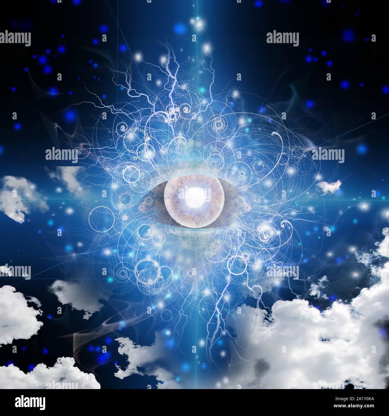Supernova, galaxy in eye shape. Lightnings Stock Photo - Alamy