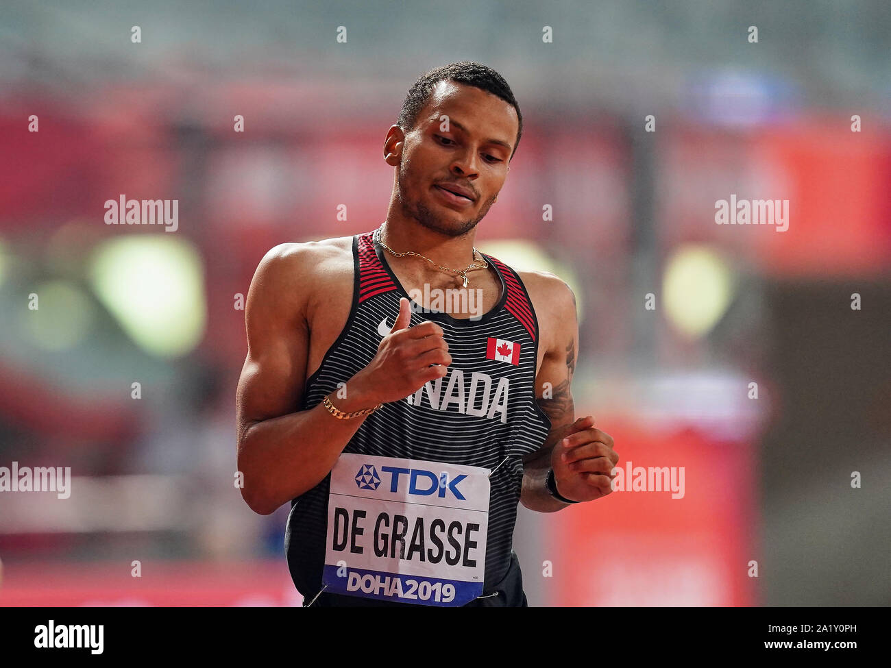 Doha, Qatar. 29th Sep, 2019. Andre De Grasse of Canada competing in the ...