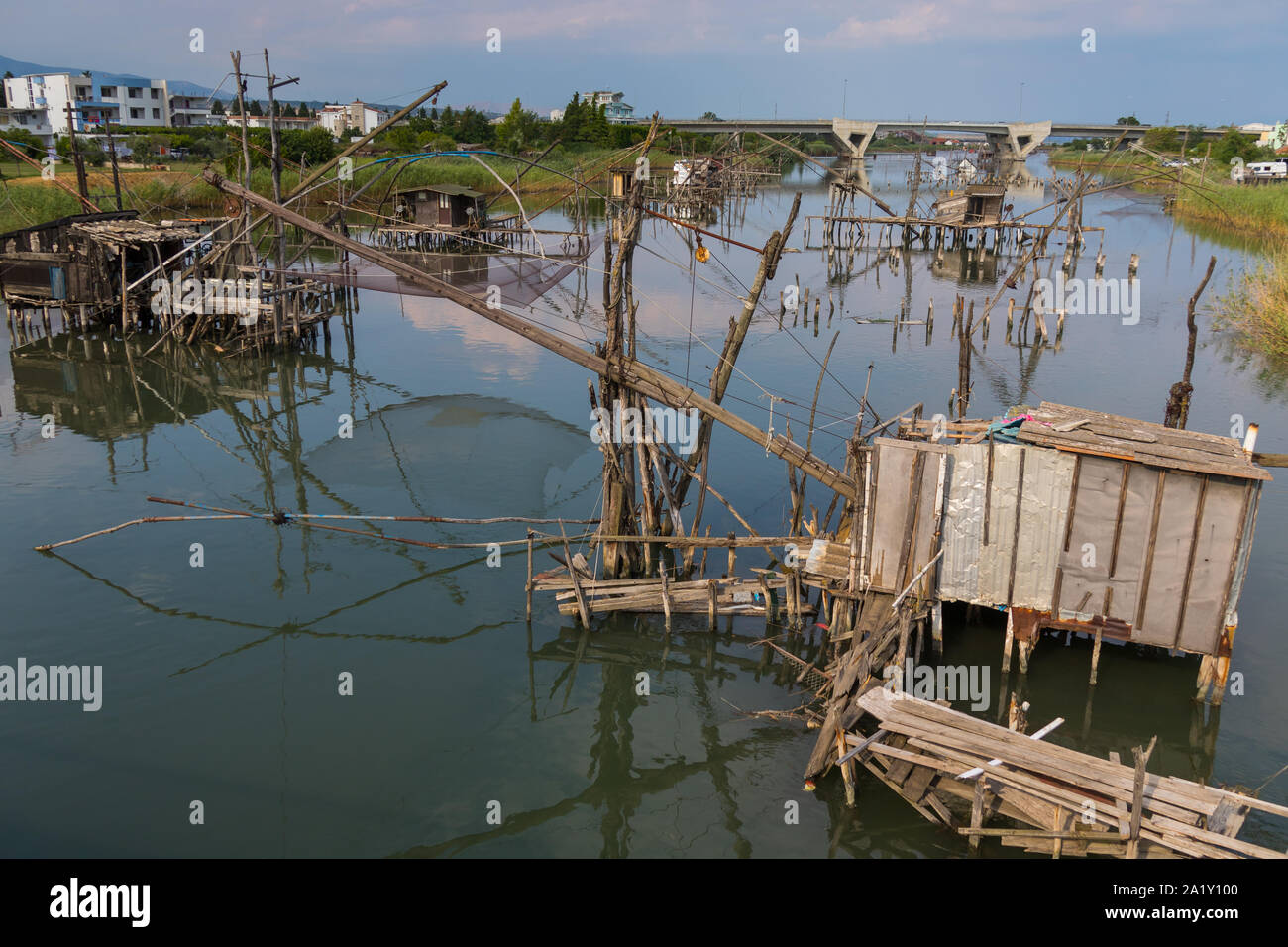 Fishing shacks at Port Milena, Gjerana, Ulcinj, Montenegro Stock Photo ...