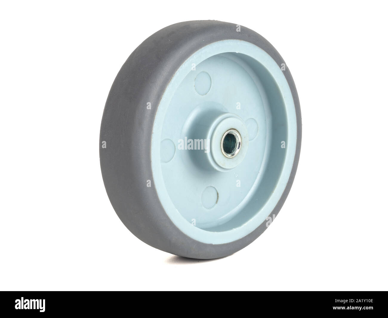 Wheel made of polyamide and gray rubber isolated on a white background ...