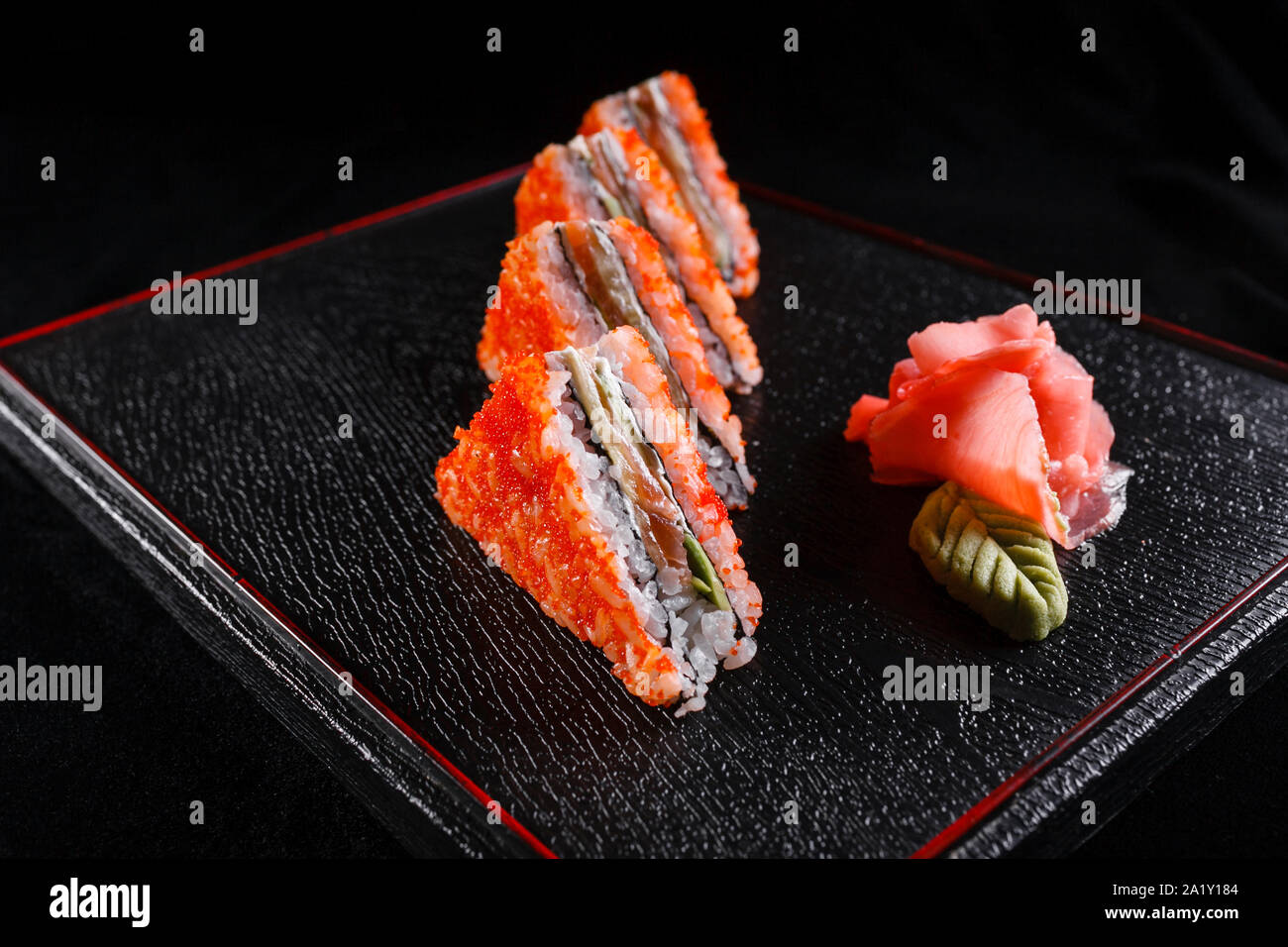 Triangular pieces. Japanese food, tasty of meal for lunch. Seafood ...