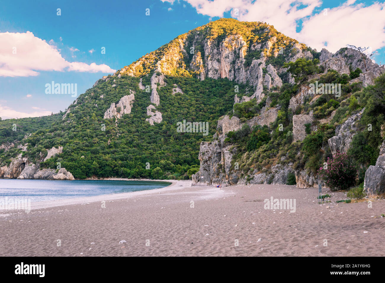 Beach near of ancient greek and roman ancient city of Olympos coast ...