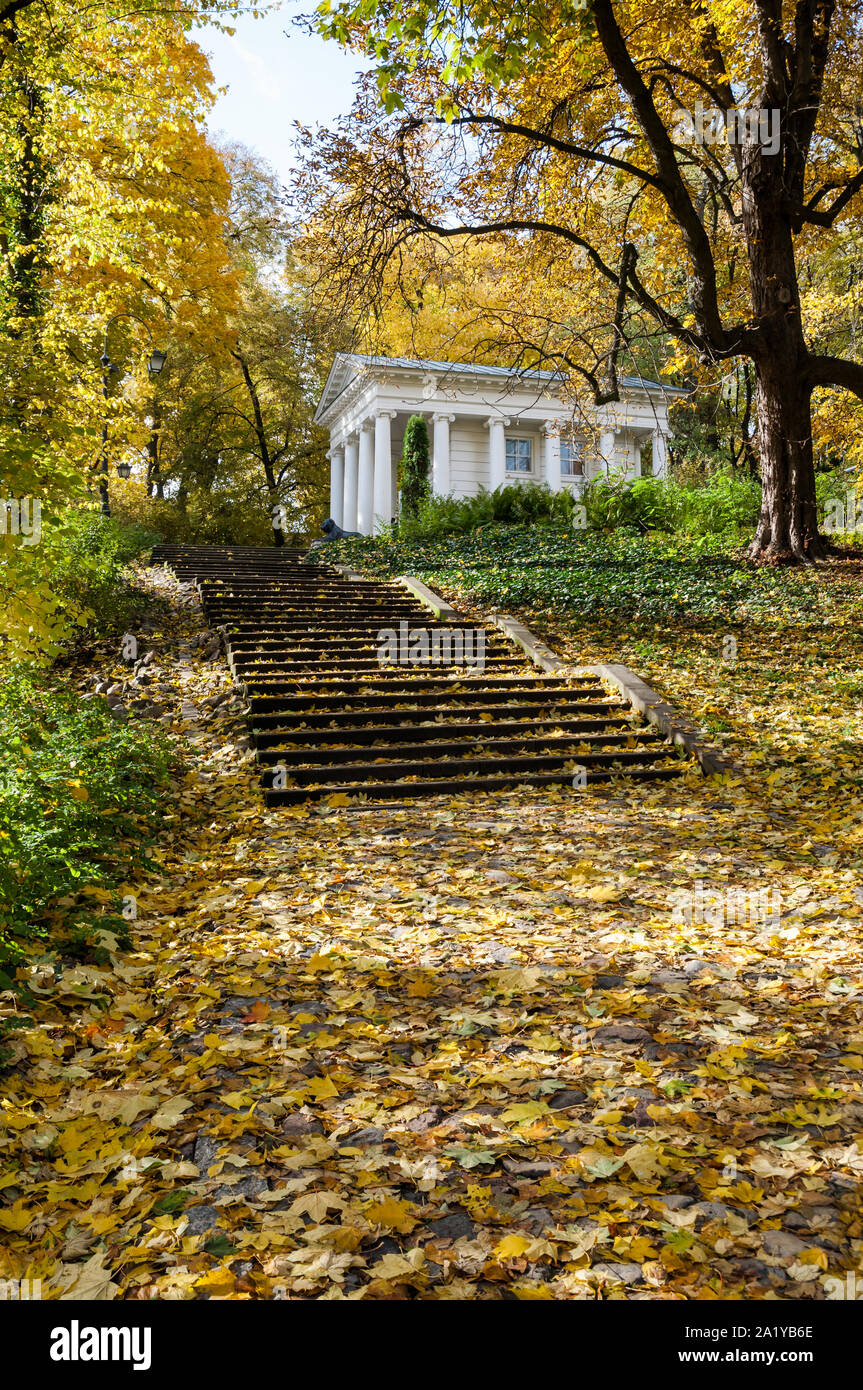 Temple of the Sibyl in Lazienki park, Warsaw, Poland, during autumn ...