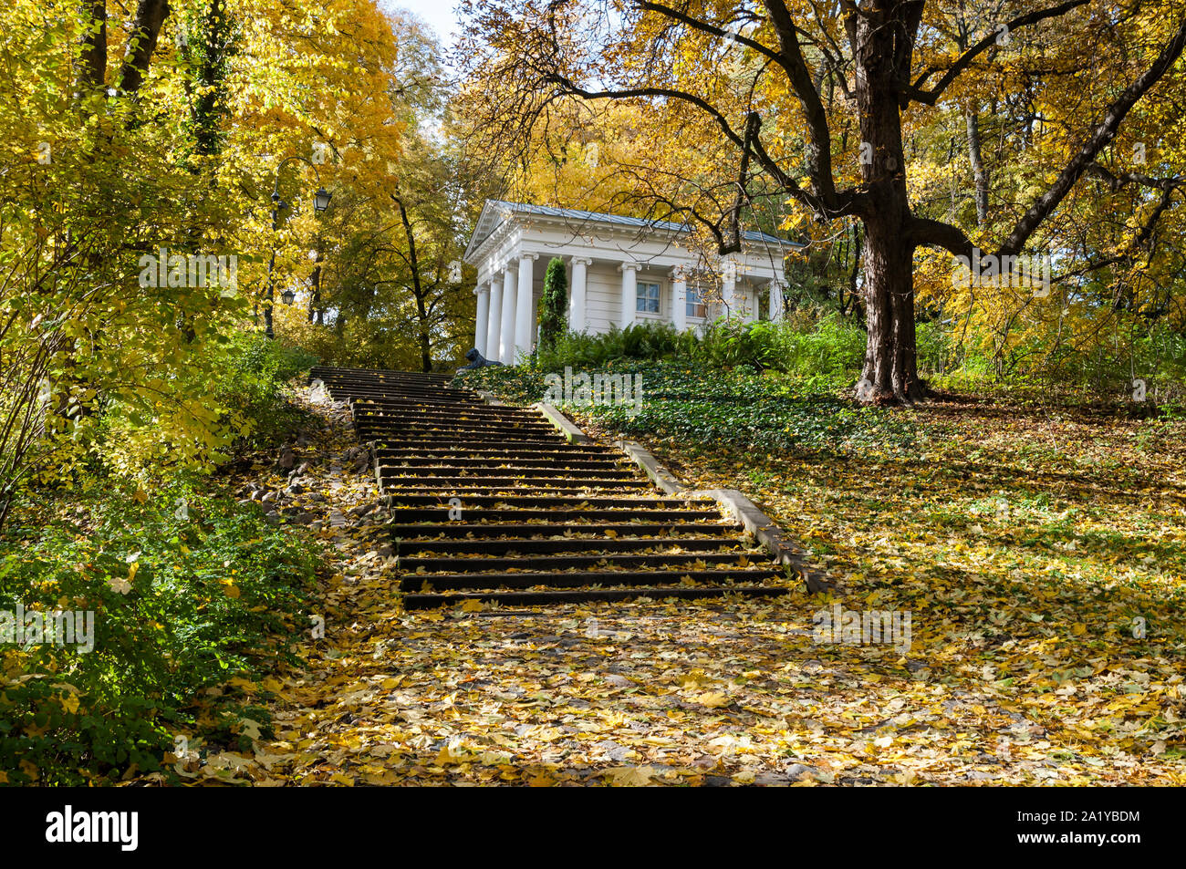 Temple of the Sibyl in Lazienki park, Warsaw, Poland, during autumn ...