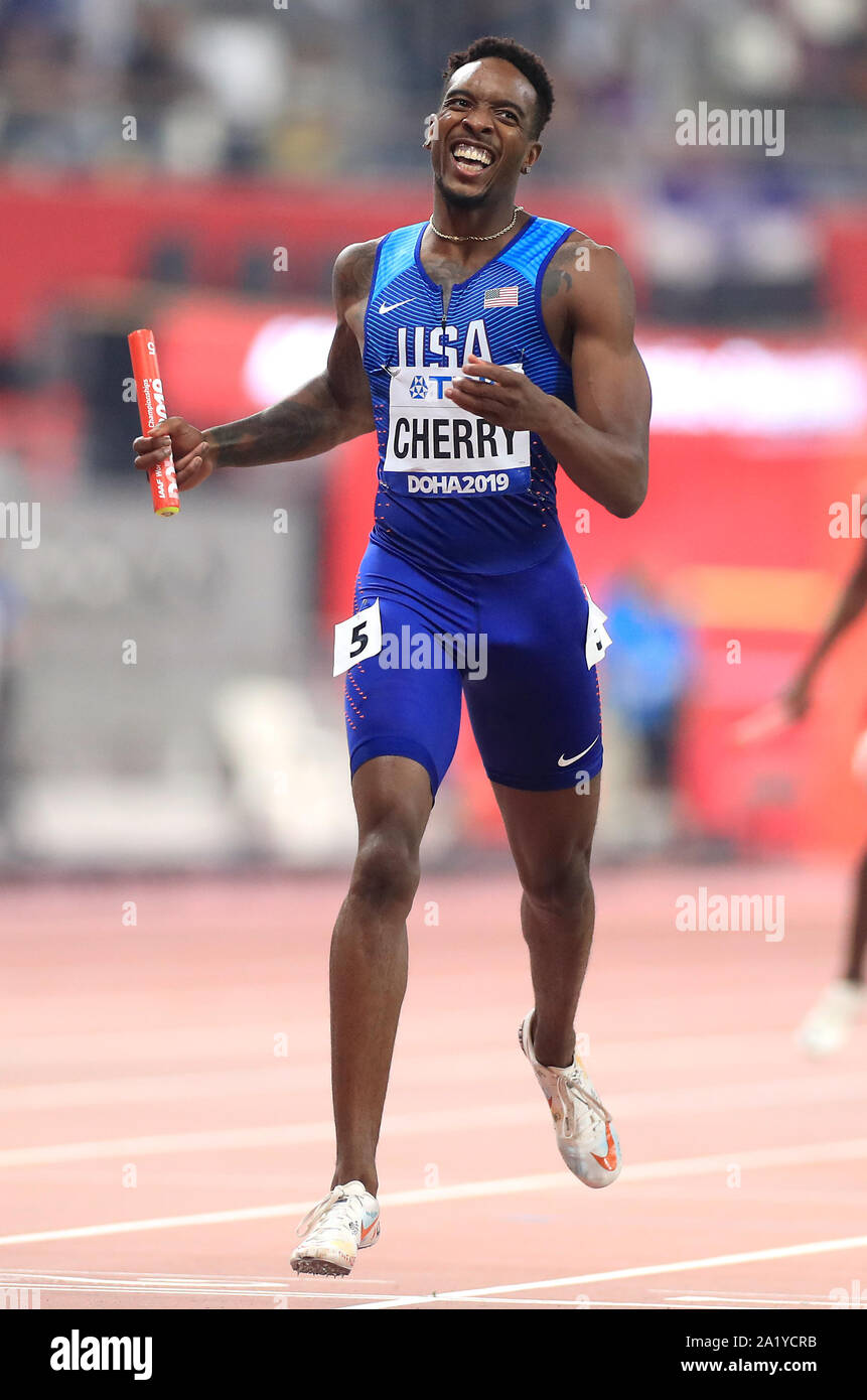 USA's Michael Cherry celebrates after the 4x400 Metres Mixed Final ...