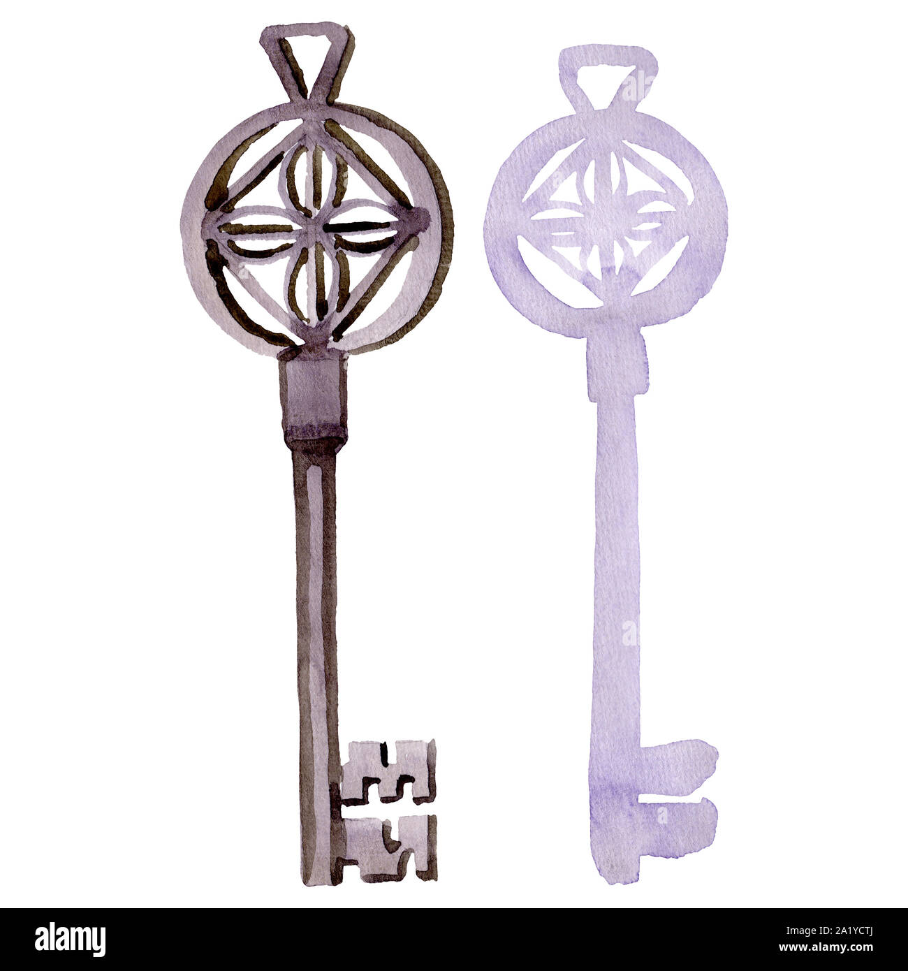 Isolated old key illustration element. Watercolor background ...