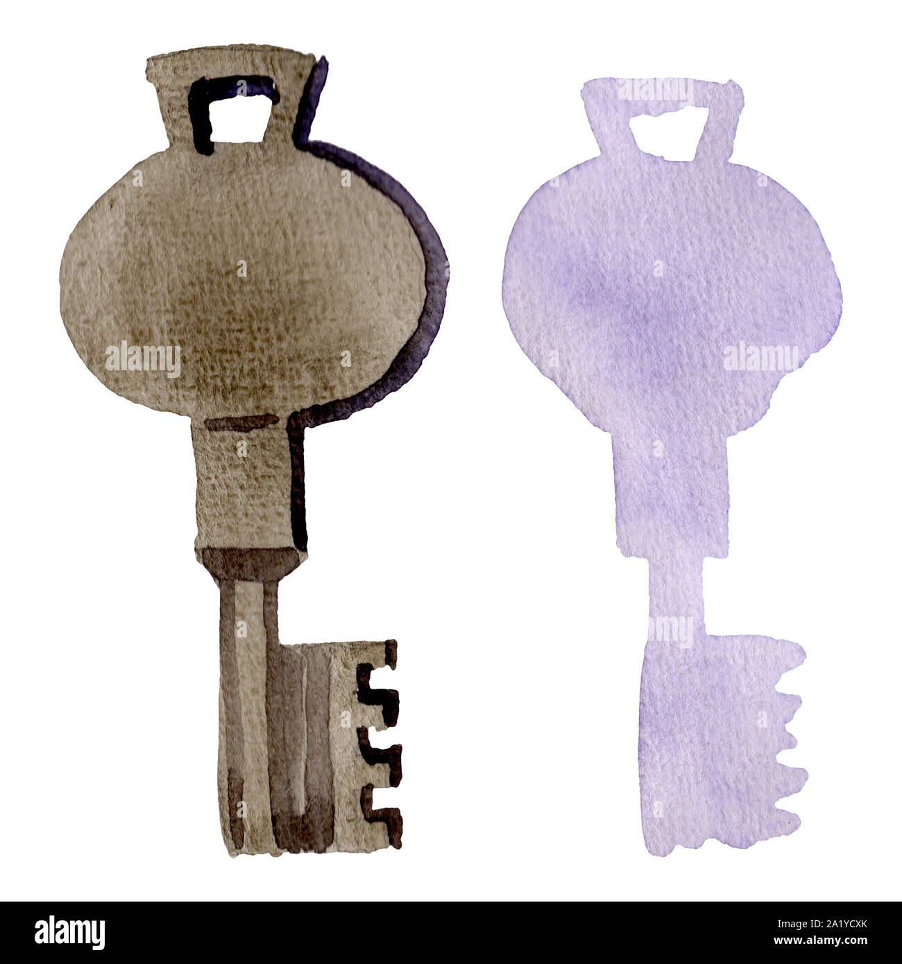 Isolated old key illustration element. Watercolor background ...