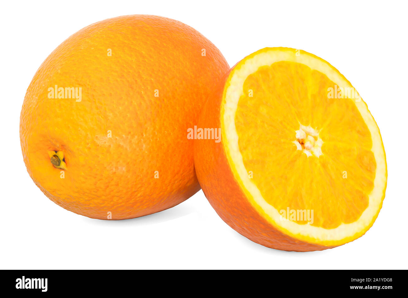 Orange and its cross-section 3d rendering with realistic texture ...