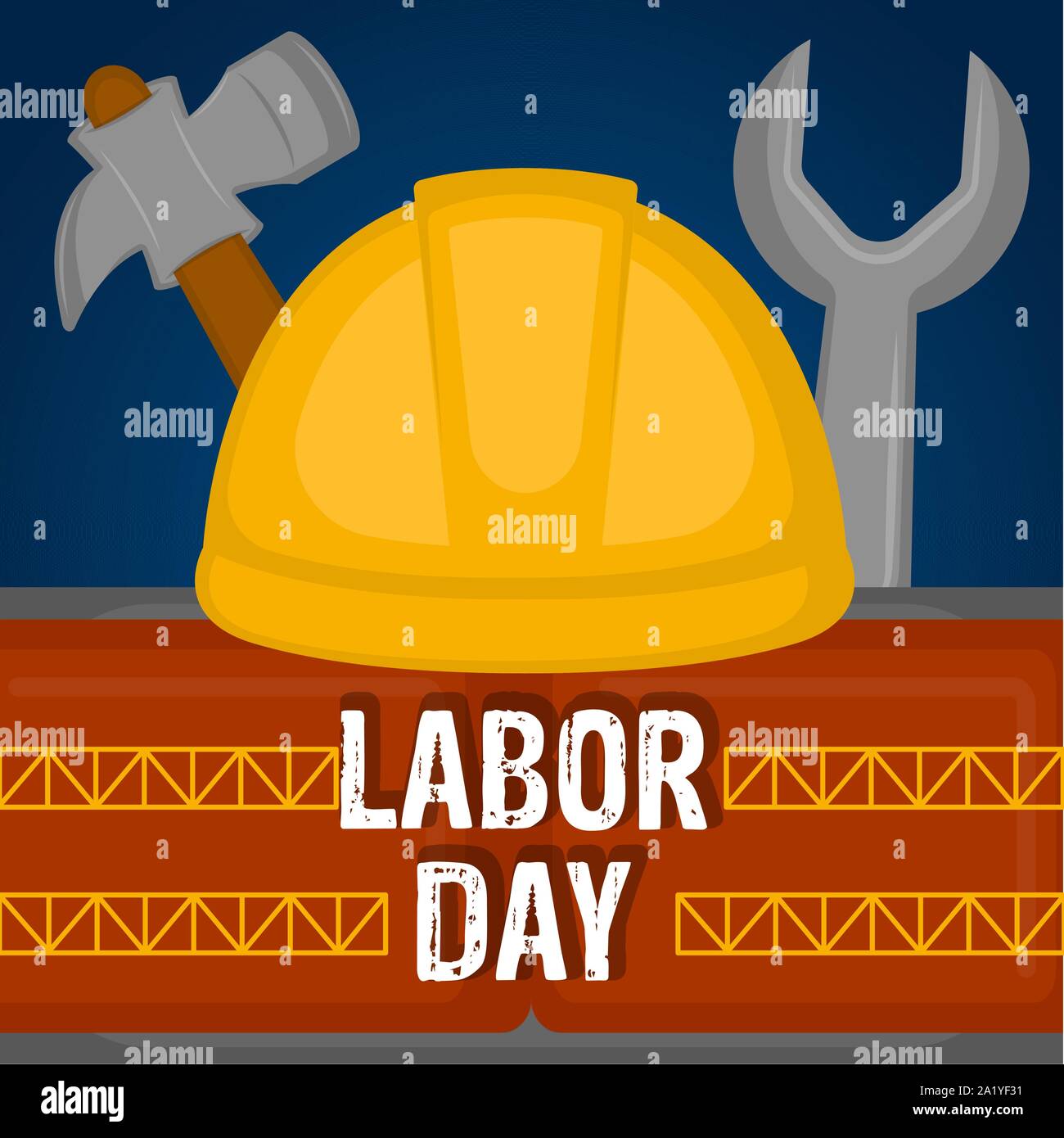 Labor day poster with a construction helmet, wrench and hammer - Vector ...