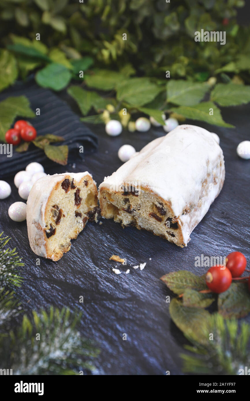 Traditional German christmas season sweet food called 'Stollen' or ...