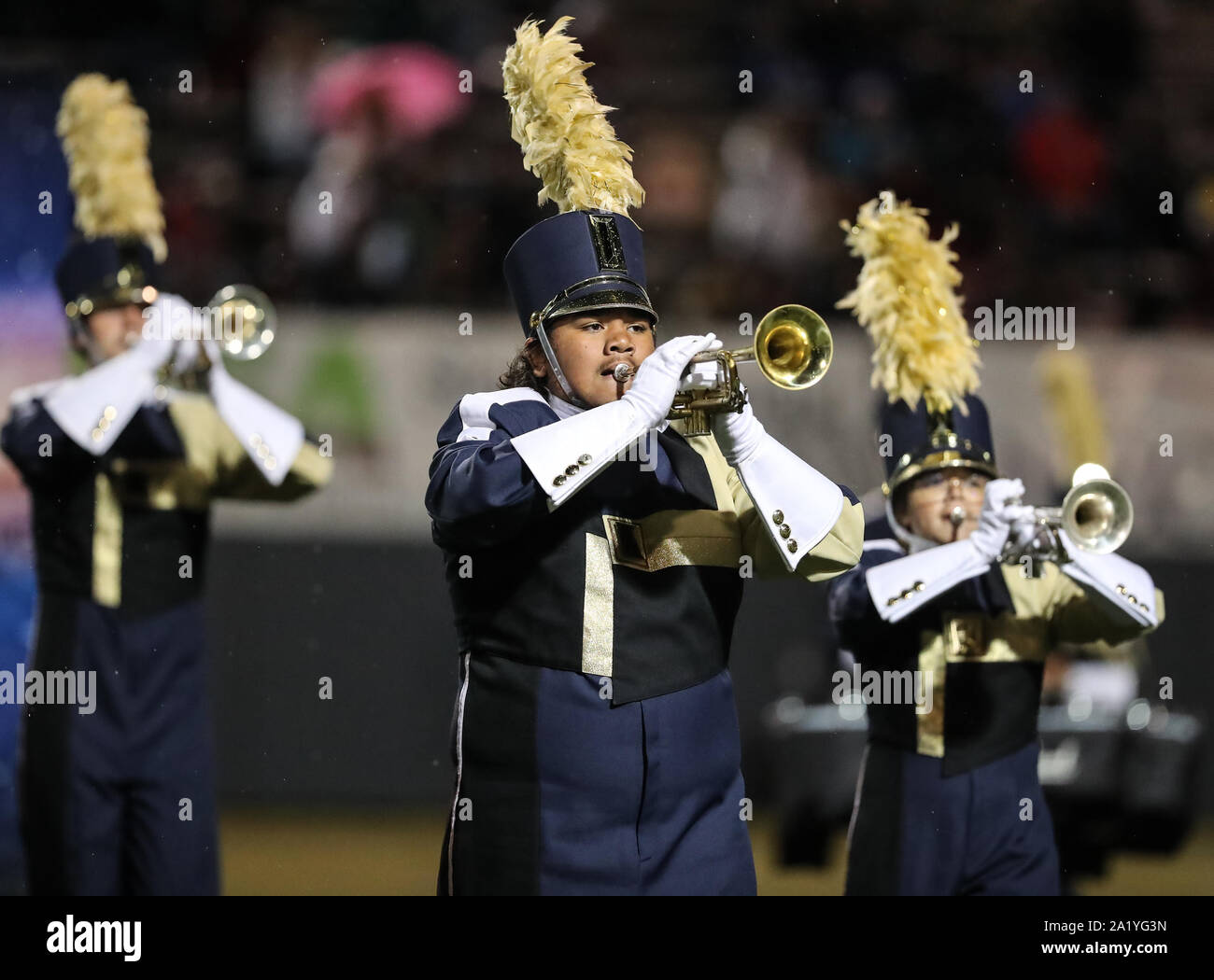 The Mead High School Marching Band performs at the half time of the ...