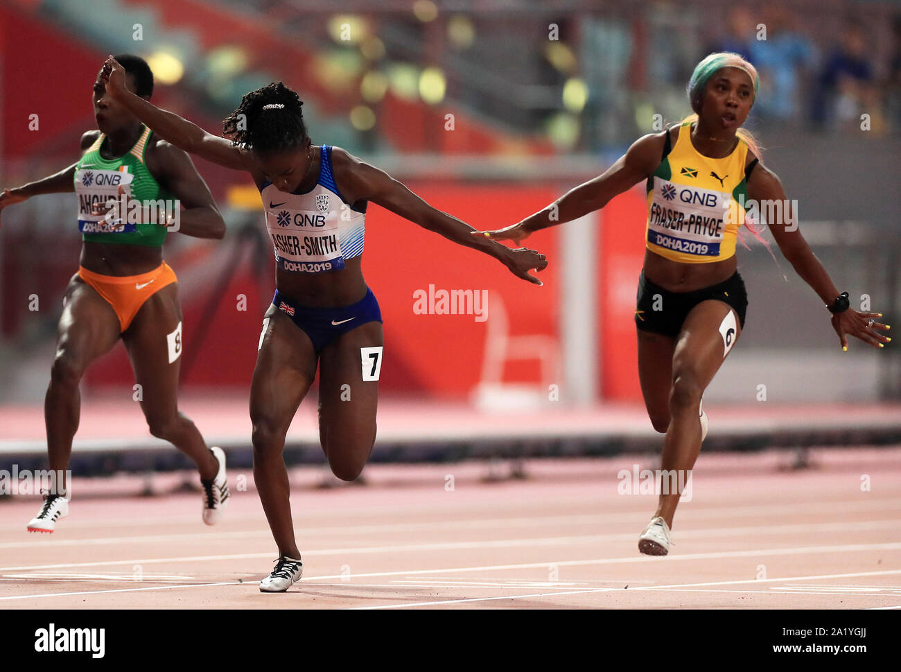 Great Britain's Dina Asher-Smith and Jamaica's Shelly-Ann Fraser-Pryce ...
