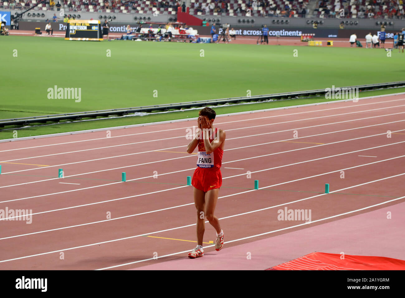 Doha / Qatar – September 29, 2019: China’s Fang Yaoqing prepares for ...