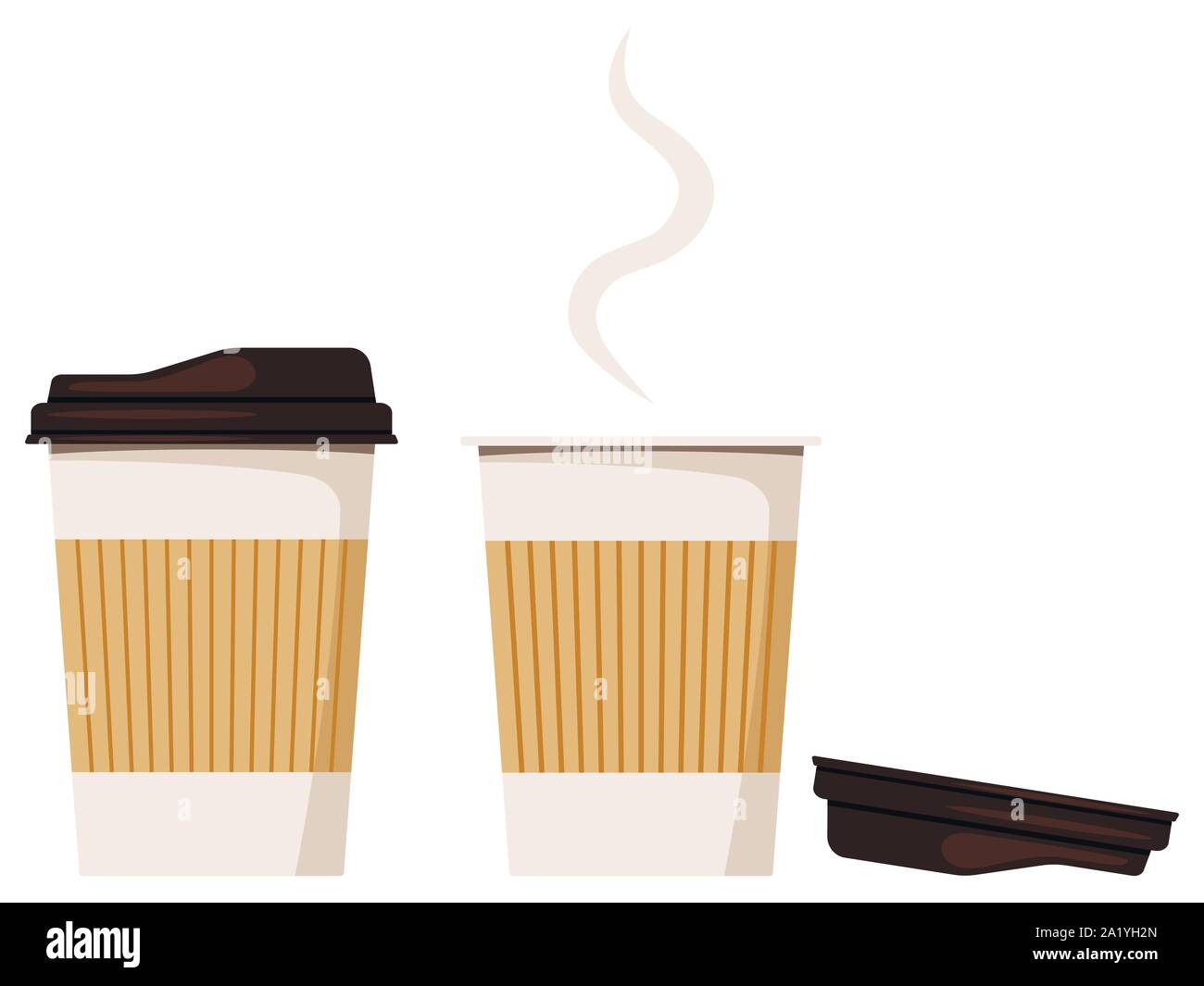 Disposable kraft brown, white paper closed and opened hot coffee cup ...
