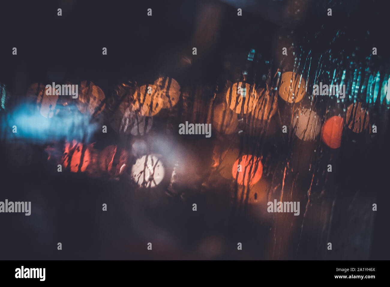 Traffic lights through the window in a rainy night Stock Photo - Alamy