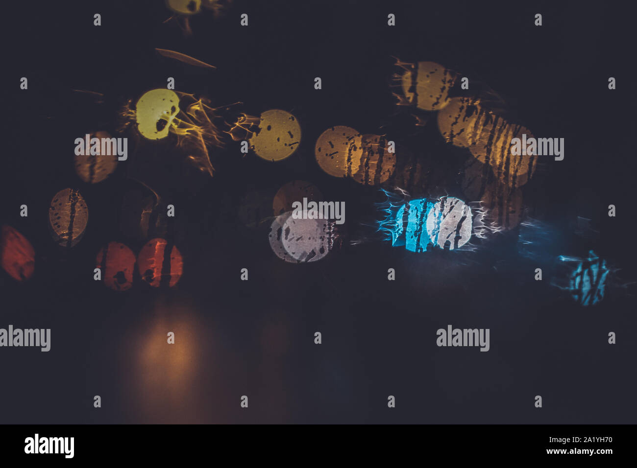 Traffic lights through the window in a rainy night Stock Photo - Alamy