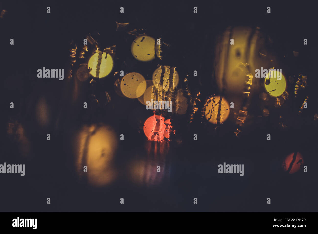 Traffic lights through the window in a rainy night Stock Photo - Alamy