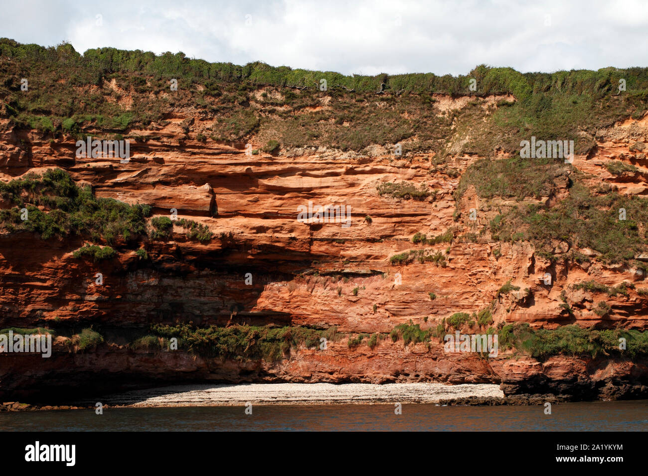 Towering red sandstone cliffs on the East Devon coast. UK. Rock, strata ...