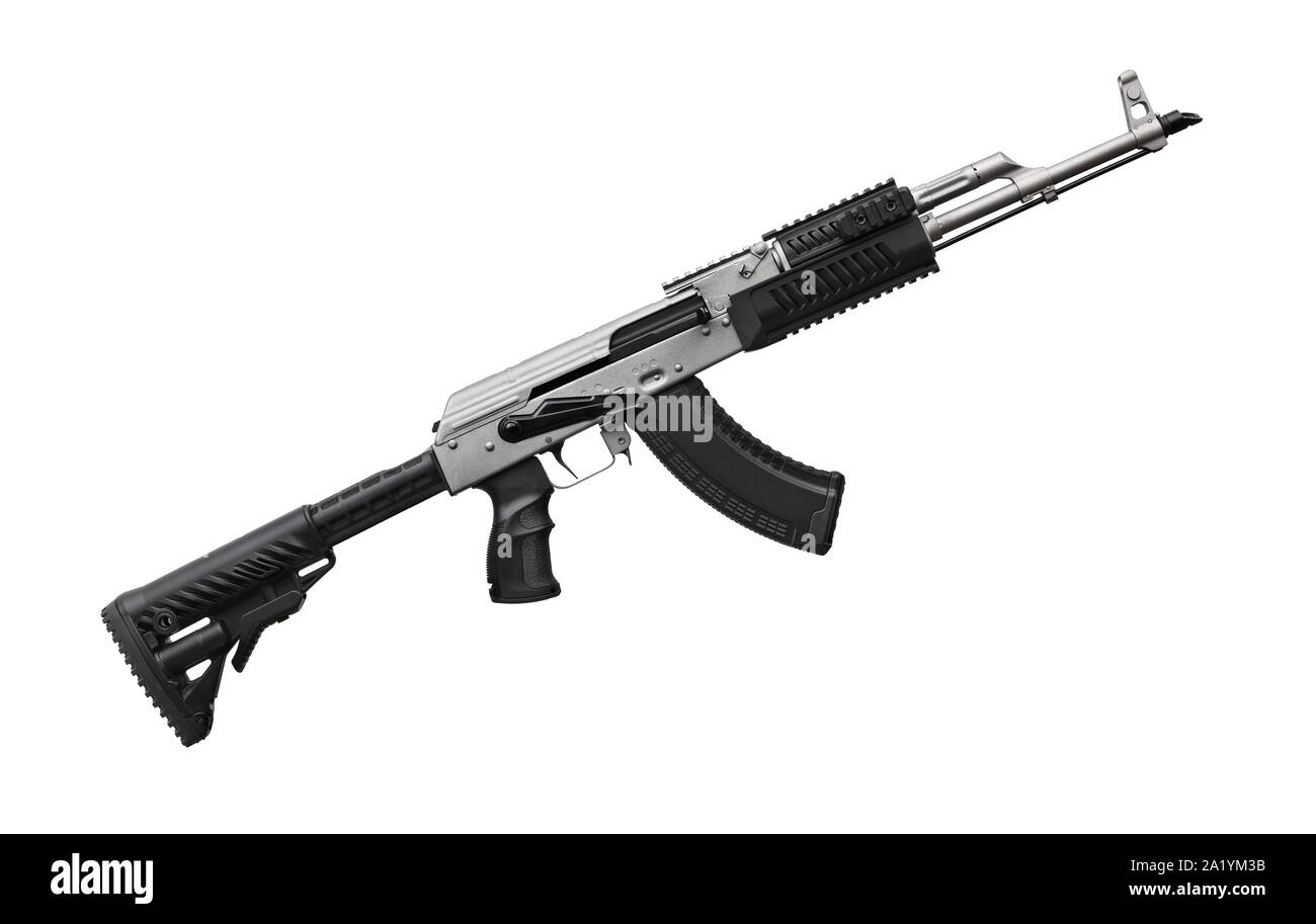 Modern black silver automatic rifle isolated on white background Stock ...