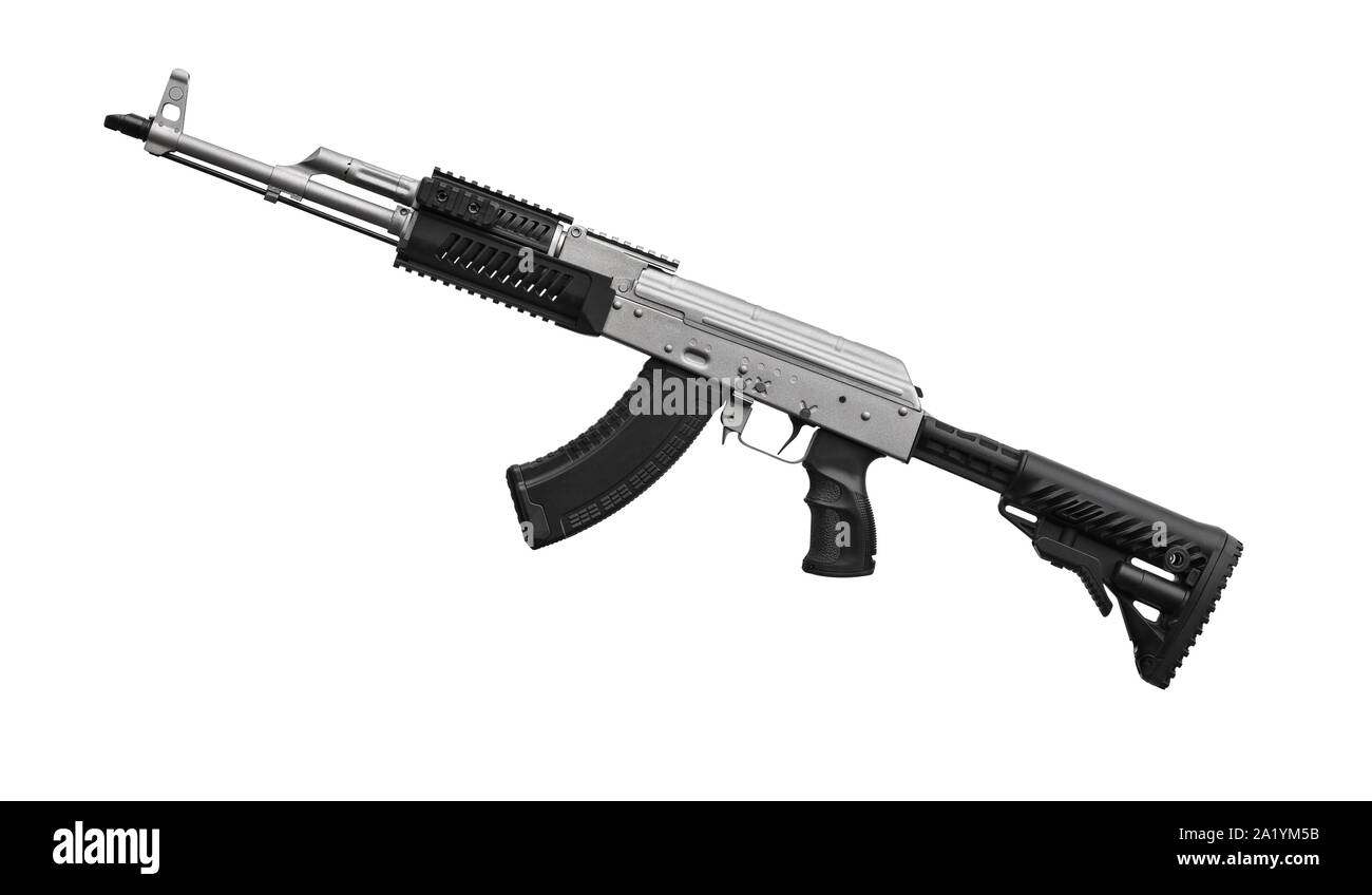 Modern black silver automatic rifle isolated on white background Stock ...